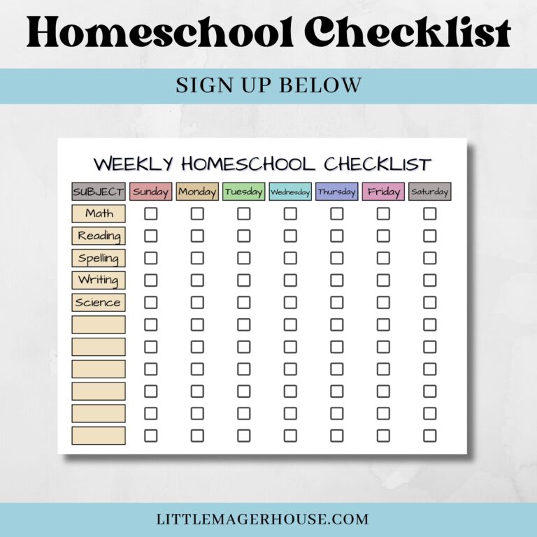 Free Printable Homeschool Schedule Checklist - Little Mager House