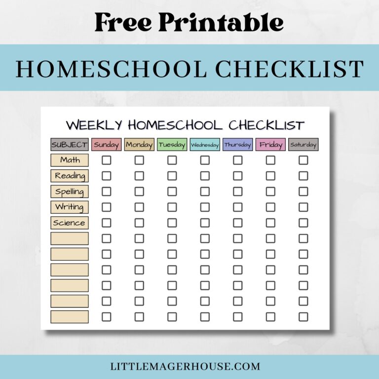 Free Printable Homeschool Schedule Checklist - Little Mager House